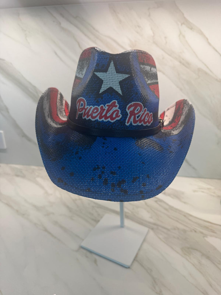 Puerto Rico Cowboy Hat – Hand Made Printing -Western Straw Hat with ...