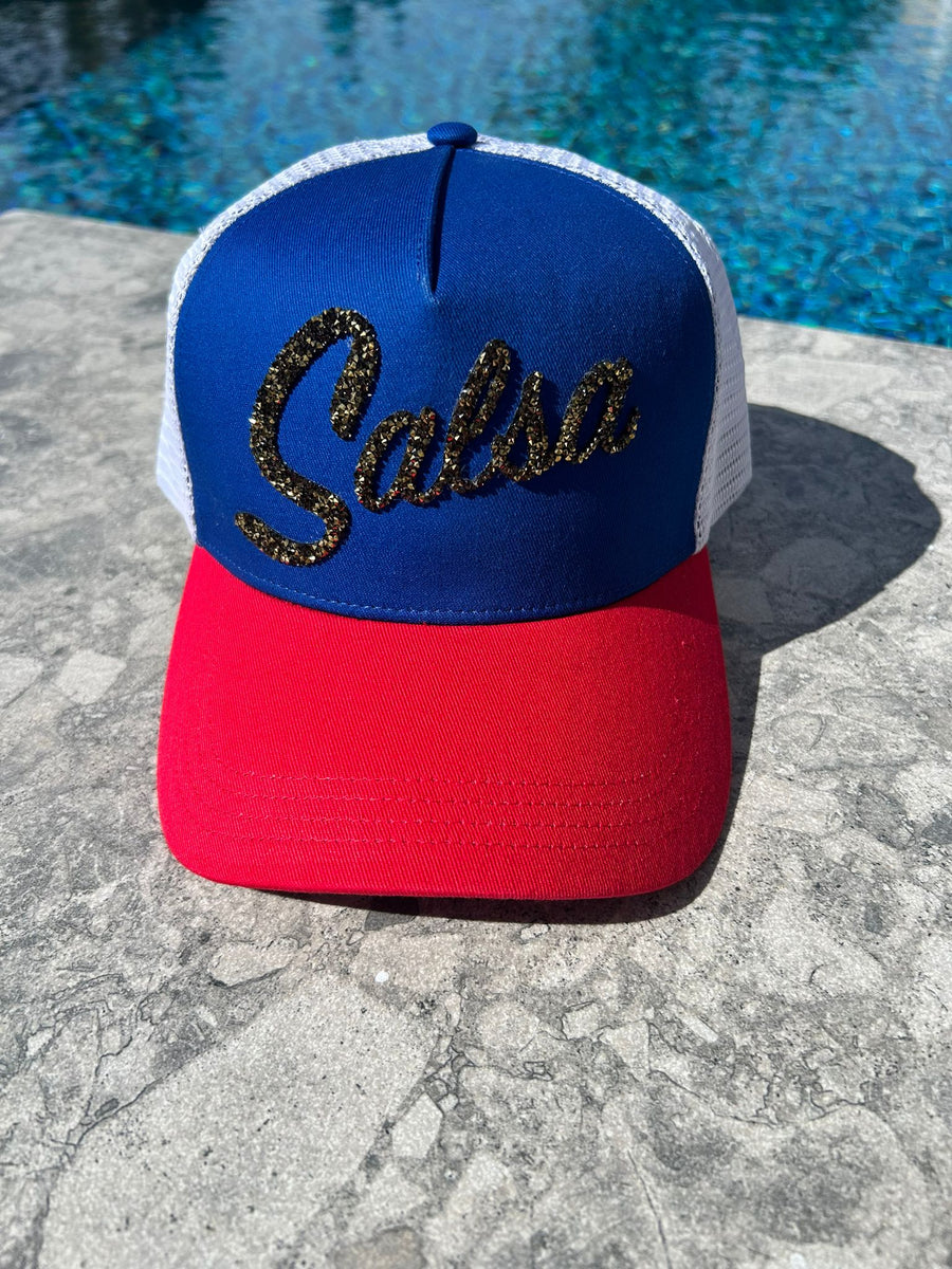 Salsa Trucker Cap - Gold Rhinestone Design, Adjustable Snapback, Exclusive TainoWears Music Hat ...