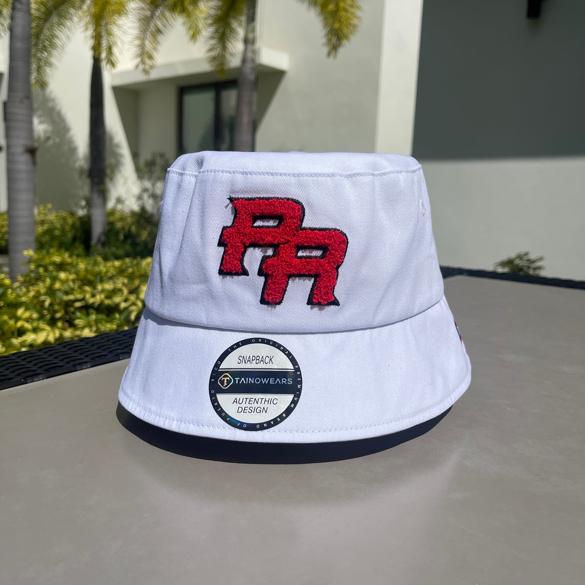Puerto Rico Bucket Hat Chenille White PR Chenille Embroidered Premmium ...