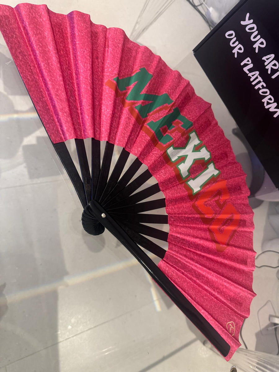 Mexico Pink Large Rave Fan – Bamboo Folding Hand Fan with Loud Clack ...