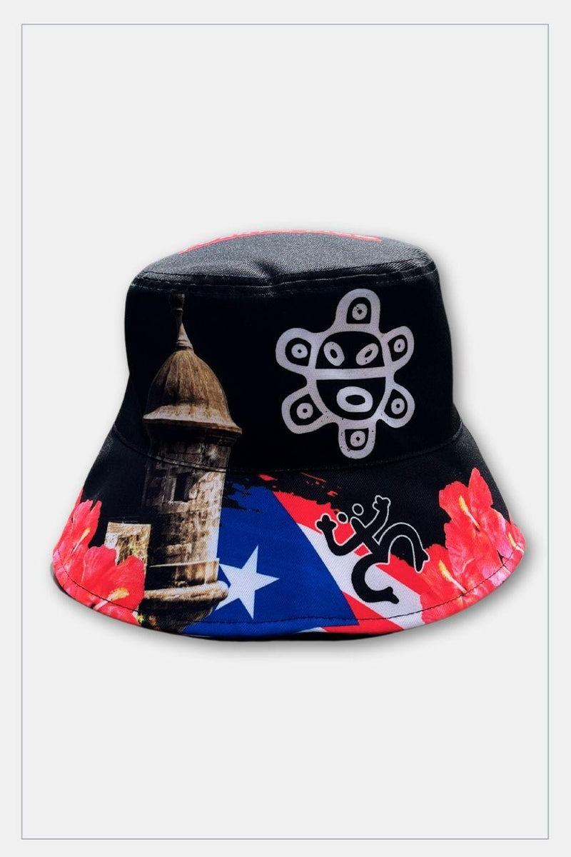 Puerto Rico Black Bucket Hats Flor Maga | Tainowears NYC